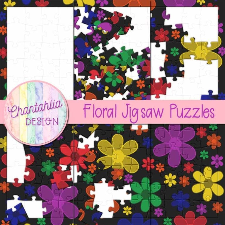 Floral Jigsaw Puzzles Digital Papers - Chantahlia Design