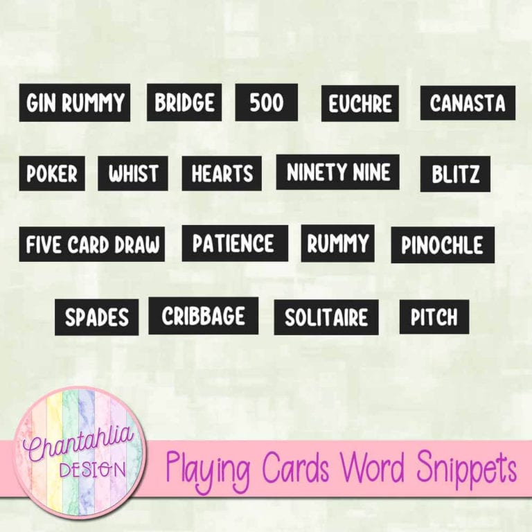 Free Playing Cards Word Snippets for Digital Scrapbooking