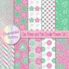 Free Sea Green and Pink Doodle Flowers Digital Papers