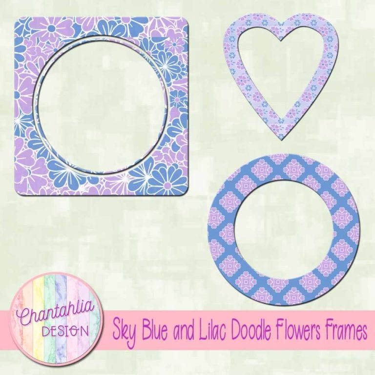 Free Sky Blue and Lilac Doodle Flowers Digital Frames