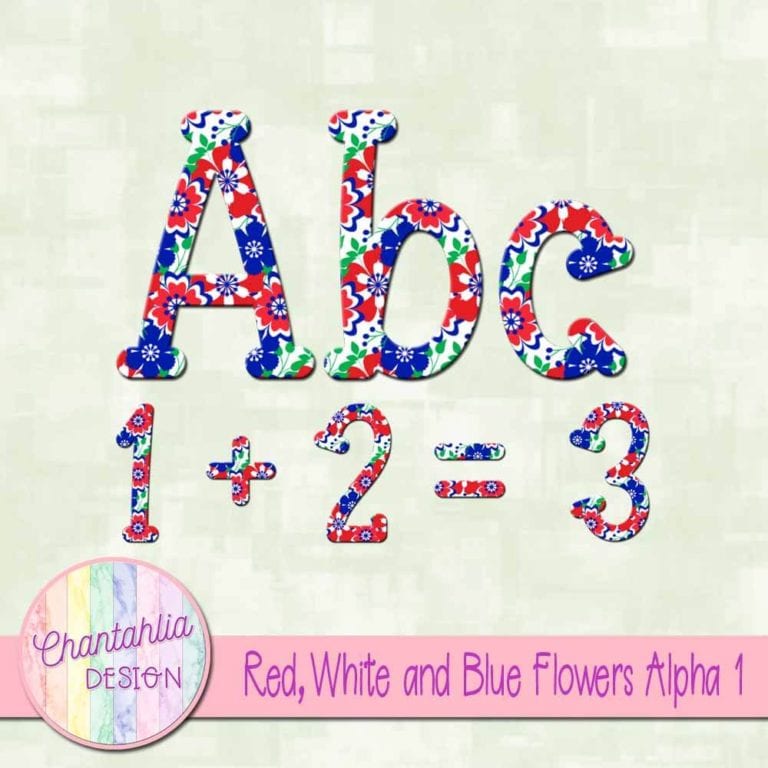 Free Red, White and Blue Flowers Alpha for Digital Scrapbooking