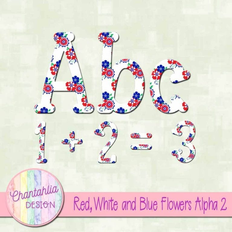 Free Red, White and Blue Flowers Alpha for Digital Scrapbooking