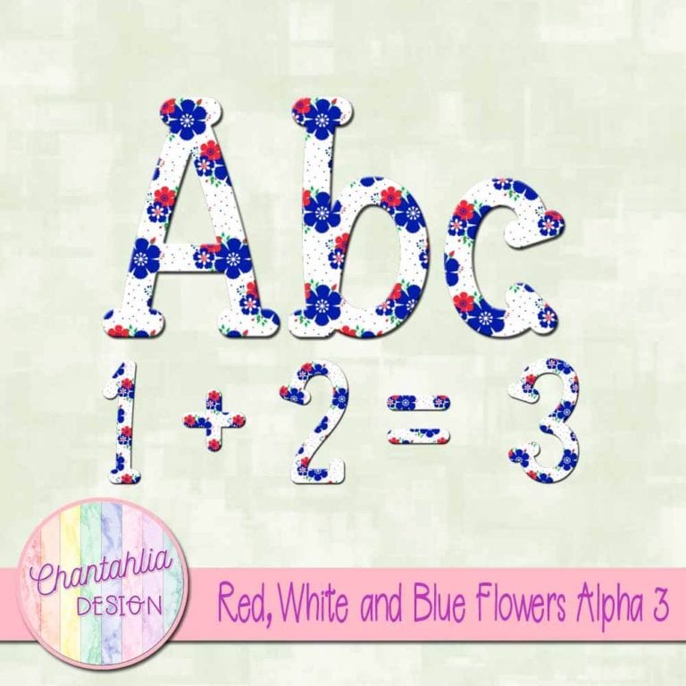 Free Red, White and Blue Flowers Alpha for Digital Scrapbooking