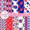 Free Red, White and Blue Flowers Digital Papers for Digital Scrapbooking