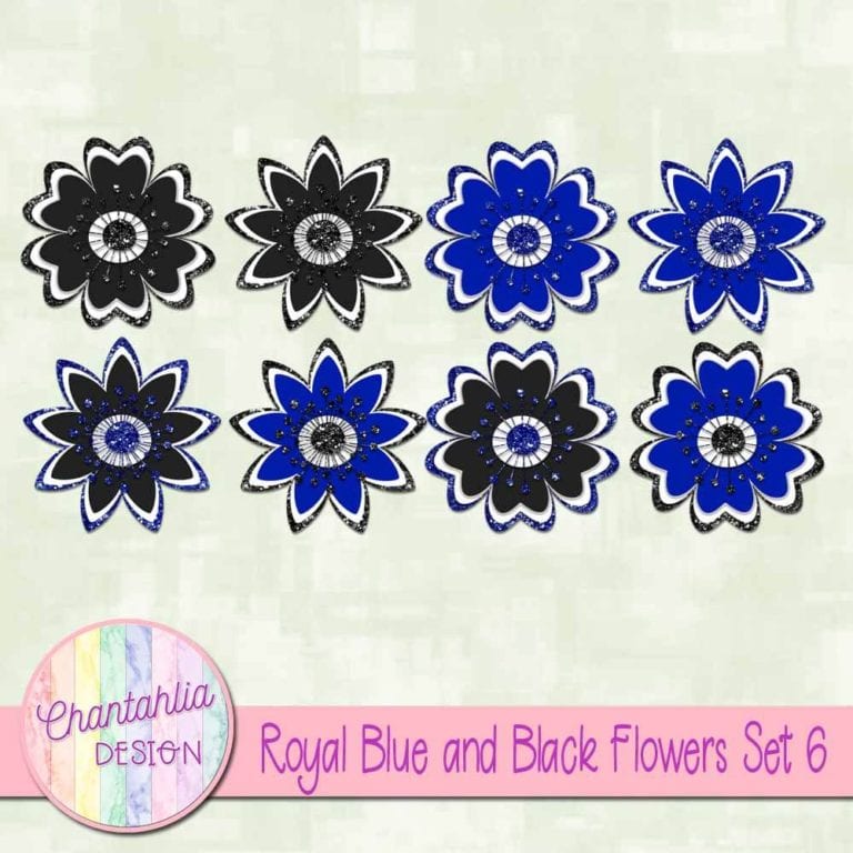 Free Royal Blue and Black Flowers for Digital Scrapbooking