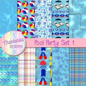Free Pool Party Digital Papers for Digital Scrapbooking