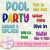 Free Pool Party Word Art for Digital Scrapbooking and Other Digital Crafts