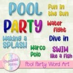Free Pool Party Word Art for Digital Scrapbooking and Other Digital Crafts