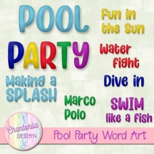 Free Pool Party Word Art for Digital Scrapbooking and Other Digital Crafts