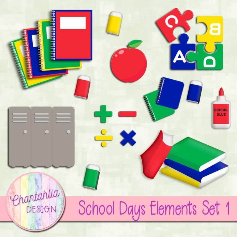 Free School Days Elements for Digital Scrapbooking and Other Crafts