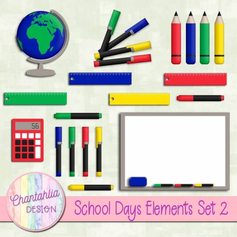 Free School Days Elements for Digital Scrapbooking and Other Crafts