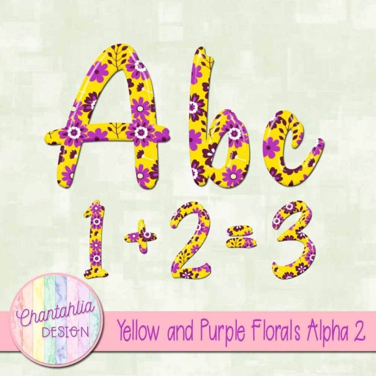 Free Yellow and Purple Alpha with Florals Designs