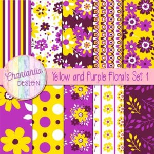 Free Yellow and Purple Digital Papers with Florals Designs