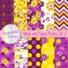 Free Yellow and Purple Digital Papers with Florals Designs
