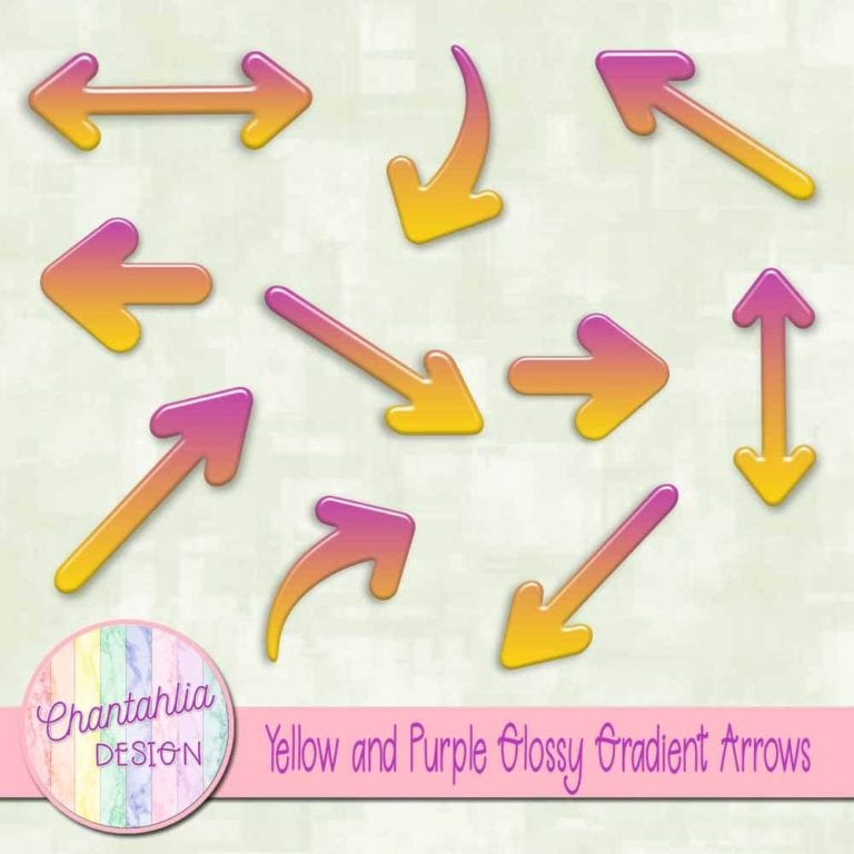 Free Yellow and Purple Glossy Gradient Arrows for Digital Scrapbooking