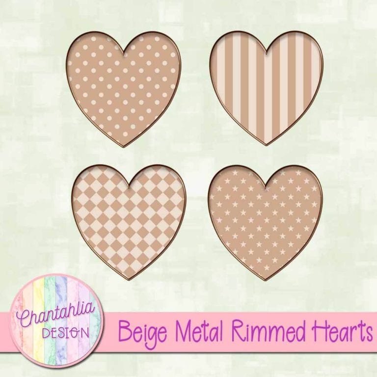 Free Beige Metal Rimmed Hearts Design Elements