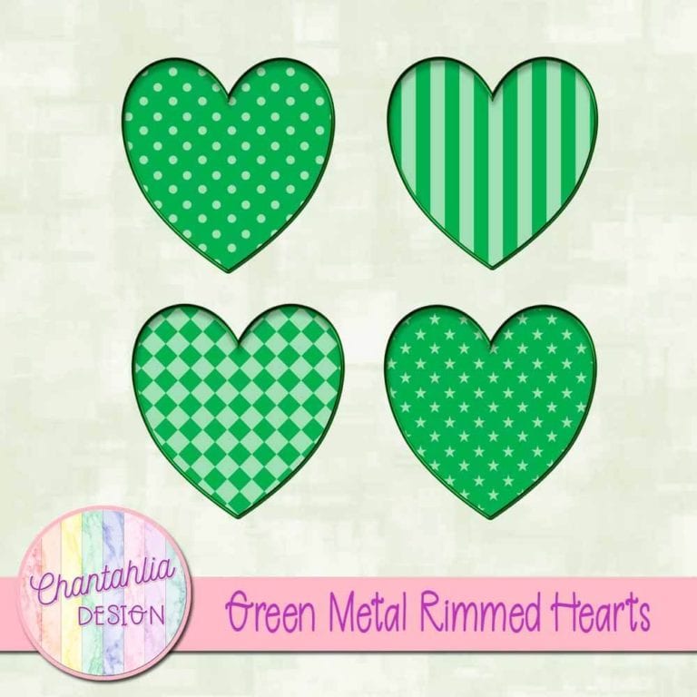 Free Green Metal Rimmed Hearts Design Elements