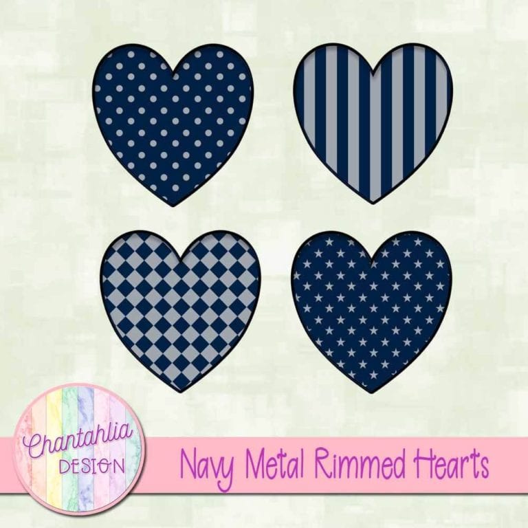 Free Navy Metal Rimmed Hearts Design Elements