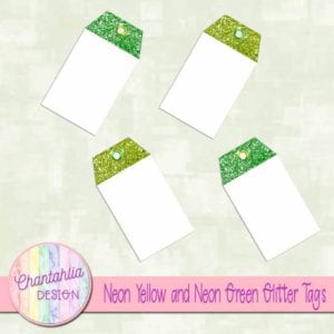 Free Neon Yellow and Neon Green Glitter Tags for Digital Scrapbooking