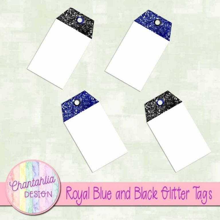 Free Royal Blue and Black Glitter Tags for Digital Scrapbooking