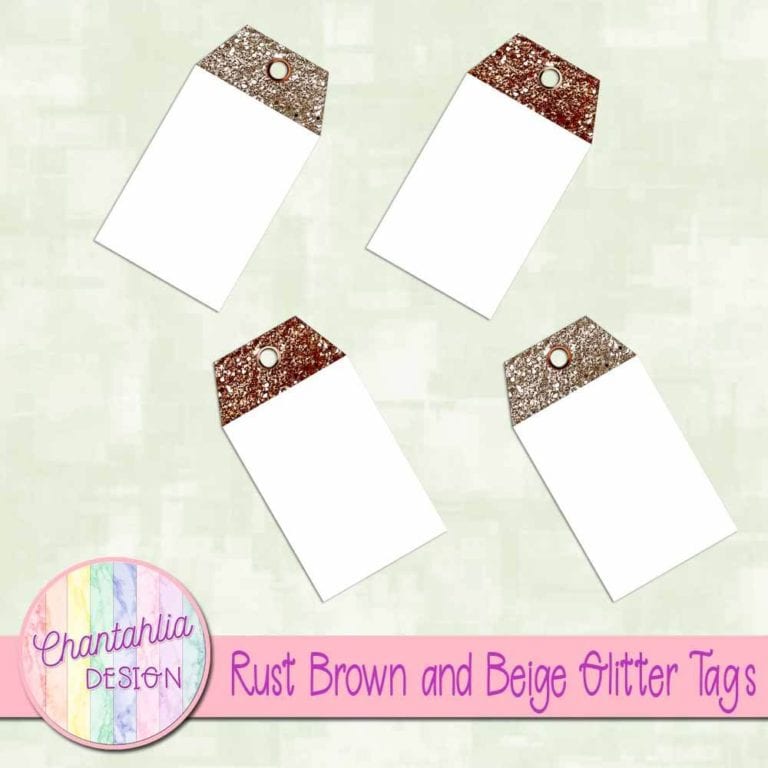 Free Rust Brown and Beige Glitter Tags for Digital Scrapbooking