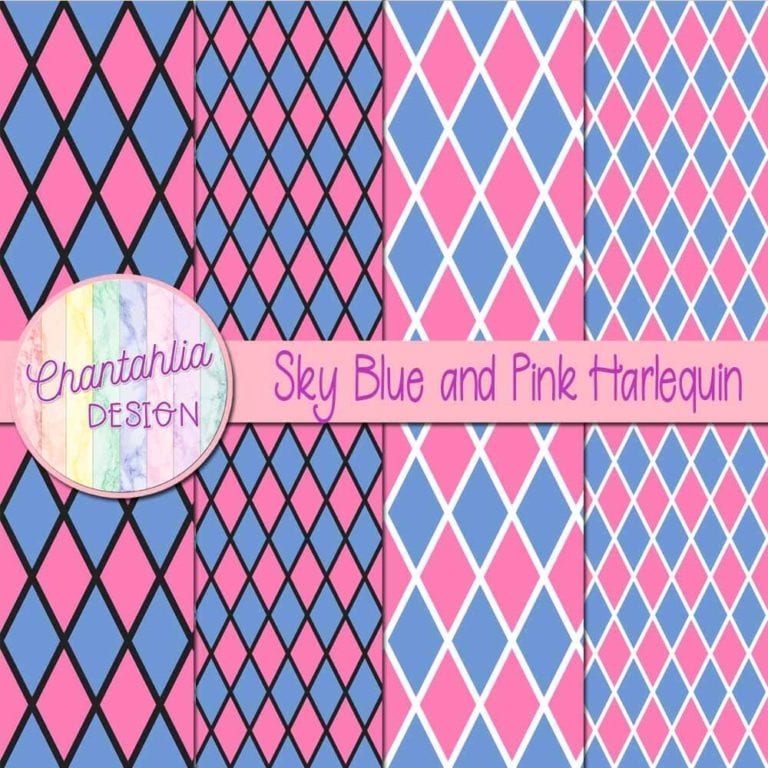 Free Sky Blue and Pink Harlequin Digital Papers