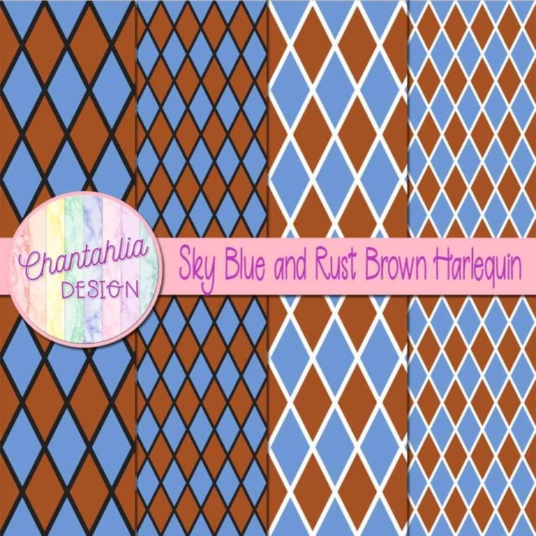 Free Sky Blue and Rust Brown Harlequin Digital Papers