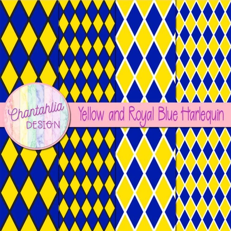Free Yellow and Royal Blue Harlequin Digital Papers