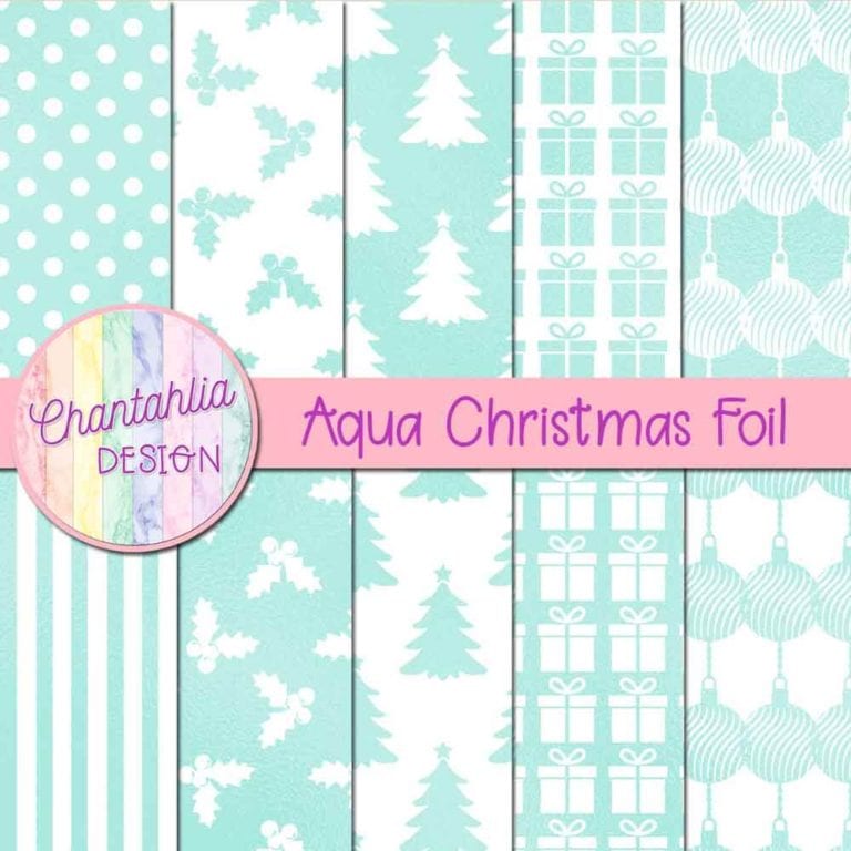 Free Digital Papers featuring Aqua Christmas Foil Designs