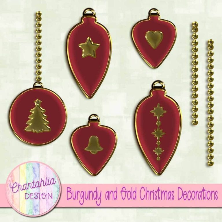Free Burguandy and Gold Christmas Decorations Design Elements