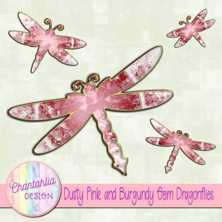Free Dusty Pink and Daffodil Gem Dragonflies for Digital Scrapbooking