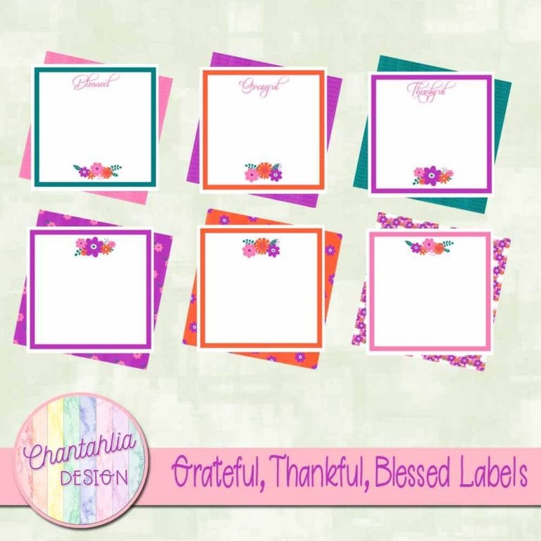 Free Labels in a Grateful, Thankful, Blessed Theme for Digital Scrapbooking
