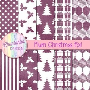 Free Digital Papers featuring Plum Christmas Foil Designs