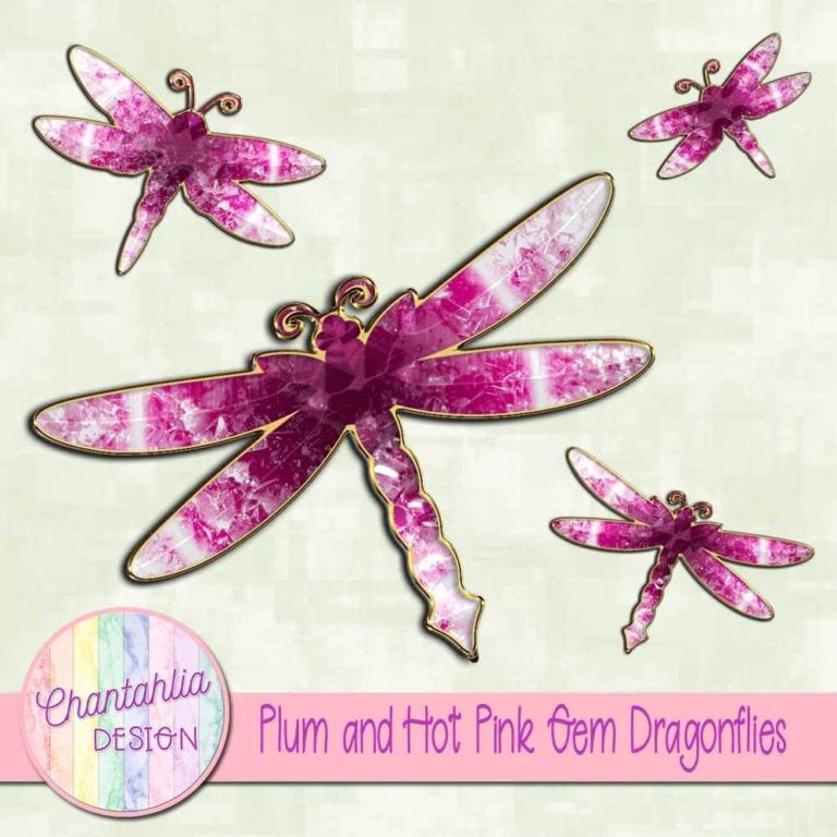 Free Plum and Hot Pink Gem Dragonflies for Digital Scrapbooking