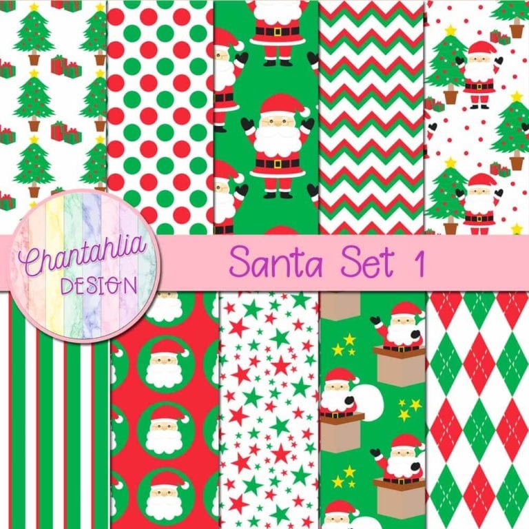 Free digital papers featuring Santa Christmas designs.