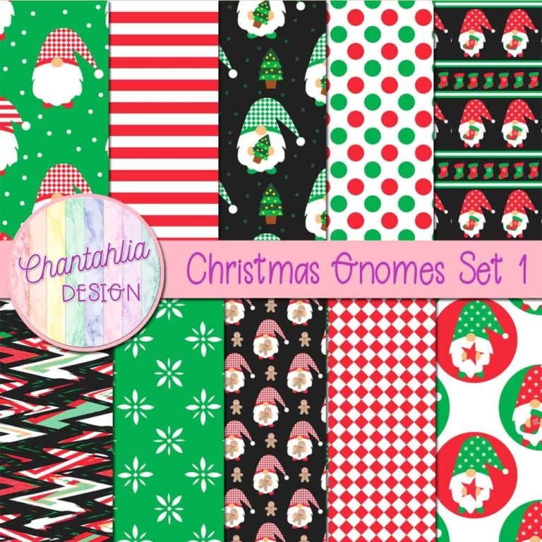 Free digital papers featuring Christmas Gnomes designs.
