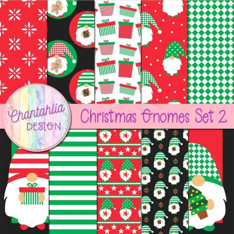 Free digital papers featuring Christmas Gnomes designs.