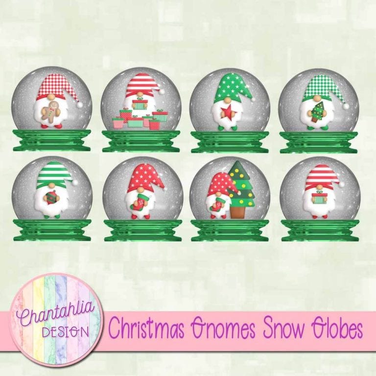 Free Christmas Gnomes Snow Globes for Digital Scrapbooking & Crafts