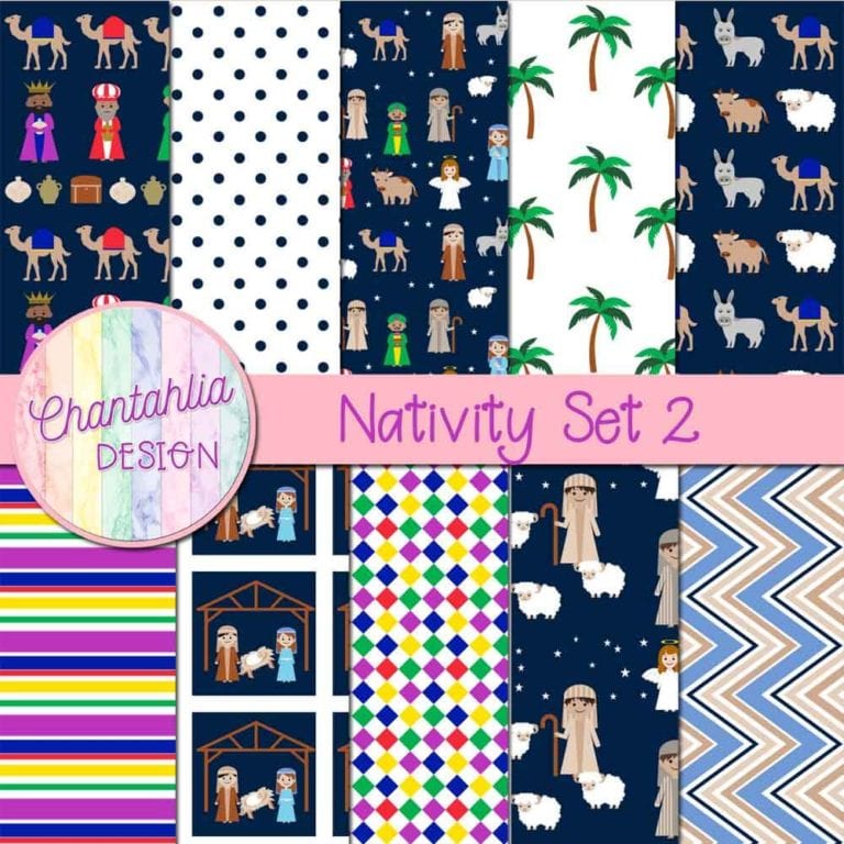 Free digital papers featuring Christmas Nativity designs.