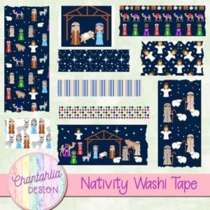 Free Christmas Nativity Washi Tape for Digital Scrapbooking & Crafts
