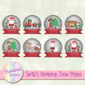 Free Santa's Workshop Snow Globes for Digital Scrapbooking & Crafts