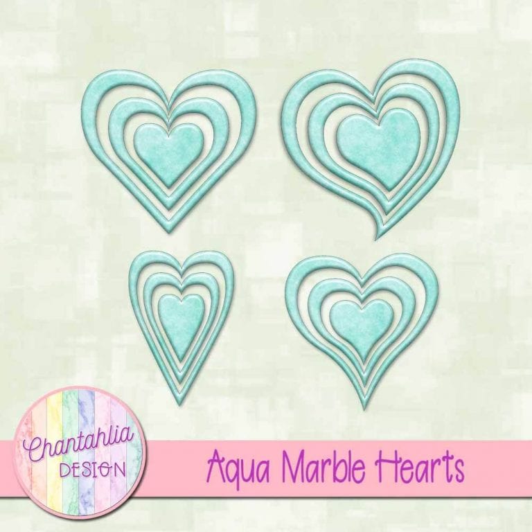 Free Aqua Marble Hearts Design Elements for Digital Crafts