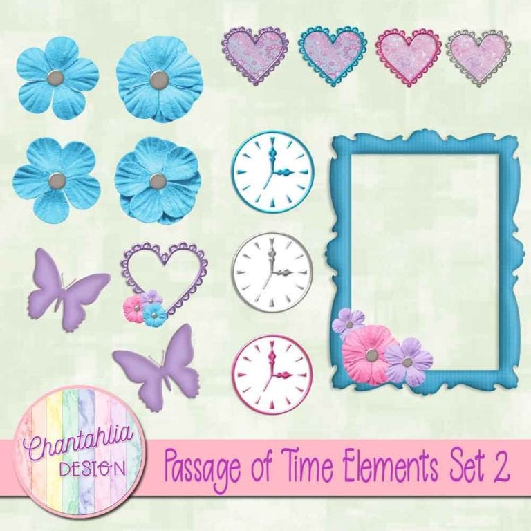 Free Time Elements for Digital Scrapbooking and Crafts