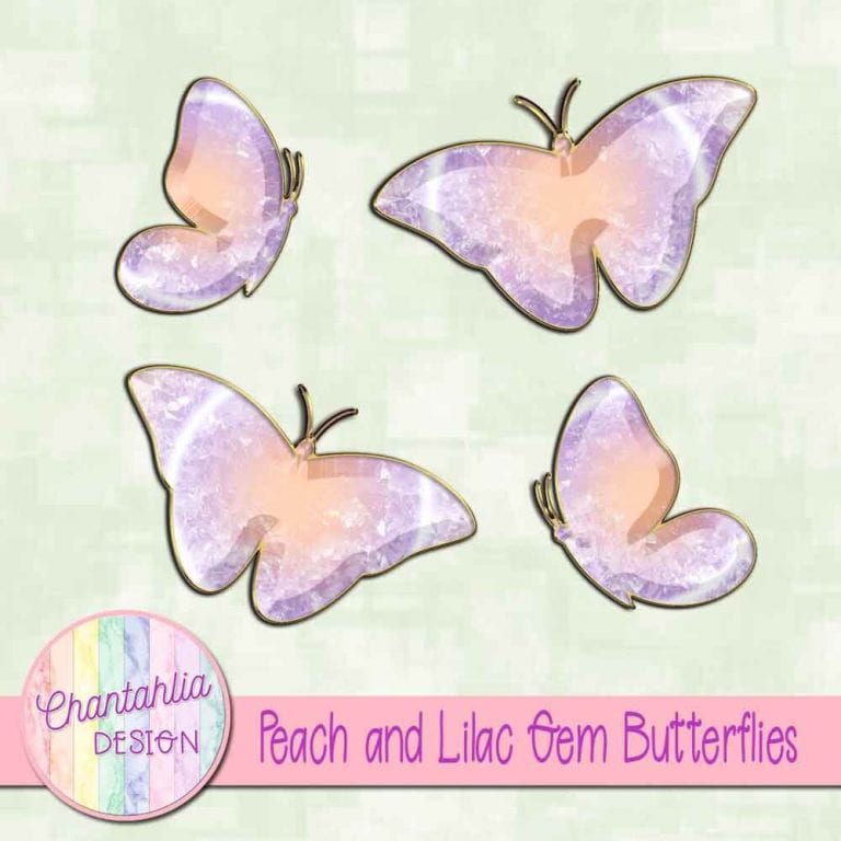 Free Peach and Lilac Gem Butterflies for Digital Scrapbooking