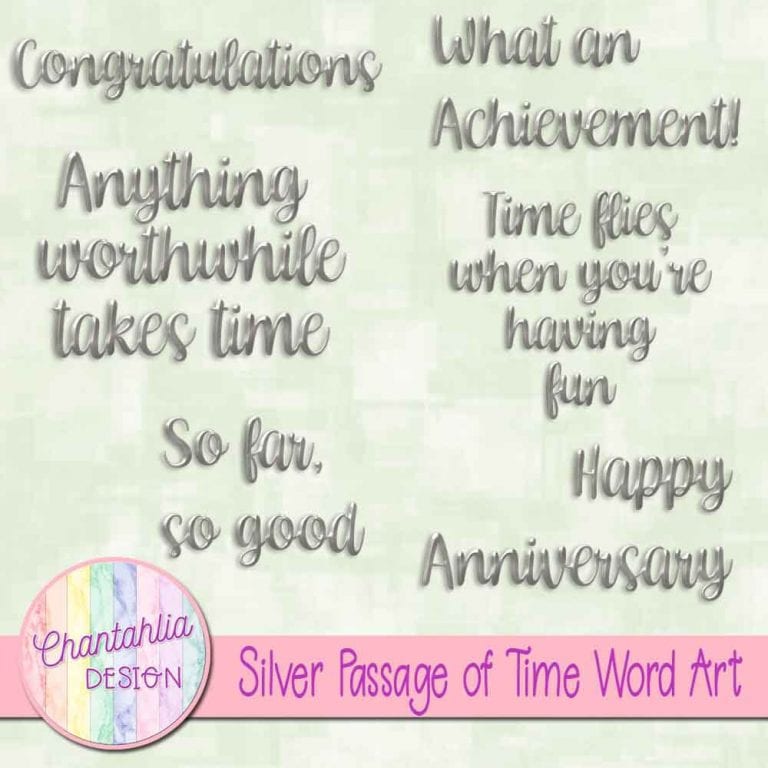 Free Time Word Art in Silver for Digital Scrapbooking and Crafts