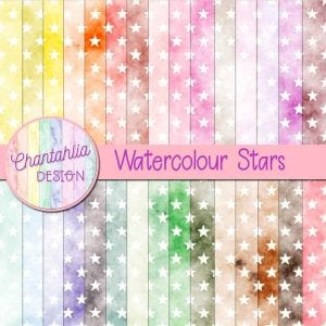 Free digital papers with watercolour stars in 36 colours for digital crafts