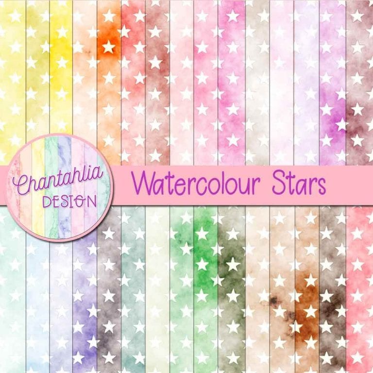 Free digital papers with watercolour stars in 36 colours for digital crafts