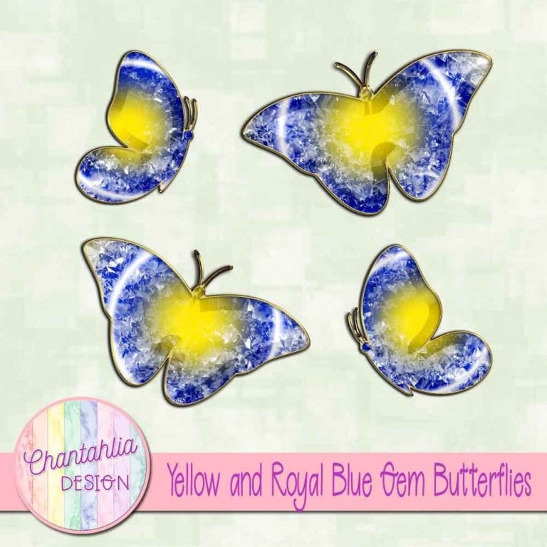 Free Yellow and Royal Blue Gem Butterflies for Digital Scrapbooking