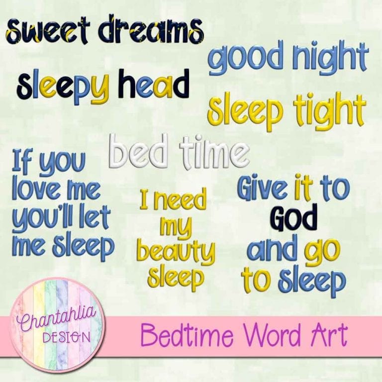 Free Bedtime Word Art for Digital Scrapbooking and crafts