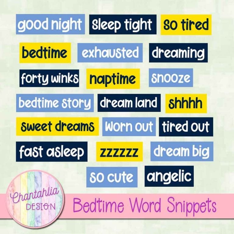 Free Bedtime Word Snippets for Digital Scrapbooking and crafts